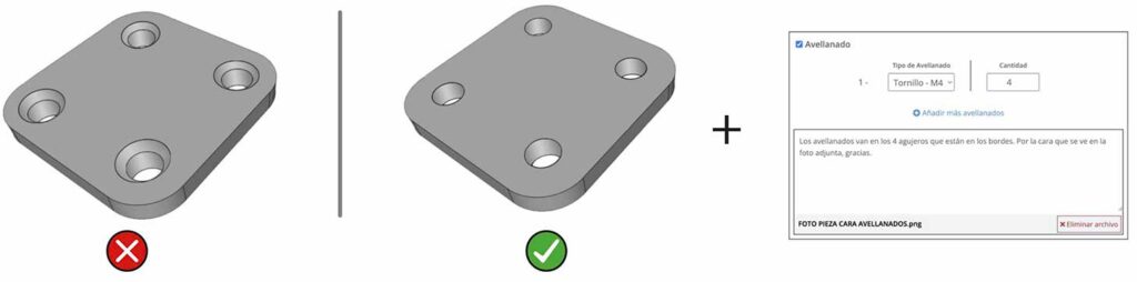 Guía de diseño para piezas con roscas y avellanados