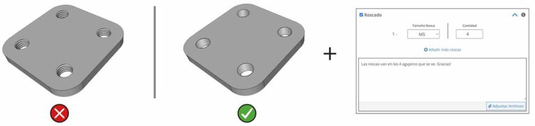 Guía de diseño para piezas con roscas y avellanados