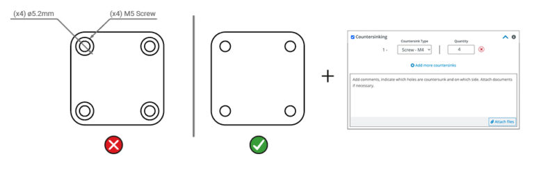Guía de diseño para piezas con roscas y avellanados | LaserBoost